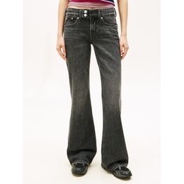 Bootcut-Jeans Tommy Jeans "SIA LOW BOOTCUT", Damen, Gr. 33, L&auml;nge 32, denim schwarz, Denim/Jeans, Obermaterial: 99% Baumwolle, 1% Elasthan, Abriebeffekte, bootcut fit kn&ouml;chellang, Jeans