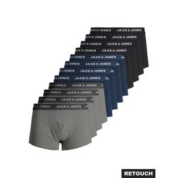 Jack & Jones Trunk JACK & JONES "JACSOLID Stretchkomfort, elastisch, bequem mit sportlichem Look", Herren, Gr. S, 12 Stk., schwarz pack:4xschwarz, 4xnavy blazer, 4xlgm, Jersey, Obermaterial: 95% Baumwolle, 5% Elasthan, unifarben mit Farbeinsatz, Unterhosen, bedruckt, modisch, eng anliegend, Baumwollmischung, B&uuml;ndchen