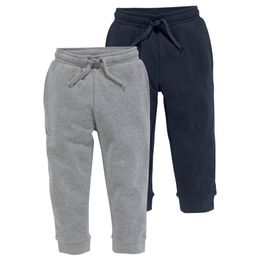 Sweathose Kidsworld "2er Pack Jogginghosen", Jungen, Gr. 104/110, N-Gr, blau (graumeliert, marine), angeraute Sweatware, Obermaterial: 100% Baumwolle. Obermaterial Melange: 85% Baumwolle, 15% Viskose, unifarben, Basic lang, Hosen Sweathose, immer eine passende Hose dabei