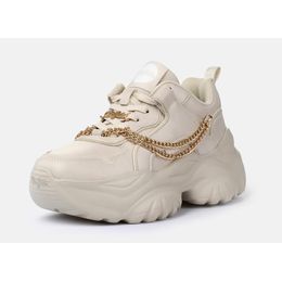 Plateausneaker Buffalo "Bliss Chain", Damen, Gr. 39, beige, goldfarben, Lederimitat, Schuhe Plateausneaker, Halbschuh, Schn&uuml;rschuh, Chunky Sneaker mit Zierkette