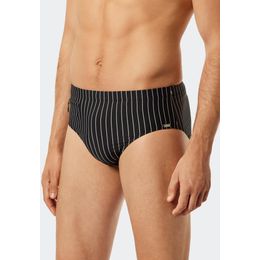 Badeslip Schiesser "Nautical Casual", Herren, Gr. 5, N-Gr, schwarz (000, schwarz), Baumwolle, Elasthan, unifarben mit Farbeinsatz, Badehosen, mit wei&szlig;en Streifen