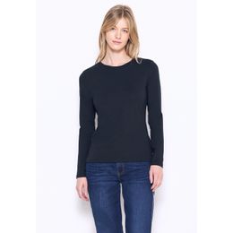 Langarmshirt STREET ONE STUDIO, Damen, Gr. 34, blau (tiefblau), Web, 48% Baumwolle, 47% Modal, 5% Elasthan, unifarben, normal normal, Rundhals, abgesteppt, Shirts Langarmshirt, im soften Baumwoll-Mix