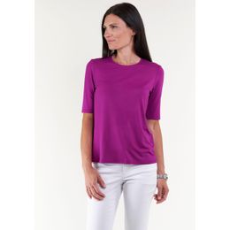 T-Shirt Seidel Moden, Damen, Gr. 34, lila (beere), Jersey, Obermaterial: 95% Viskose, 5% Elasthan, unifarben, Basic, figurumspielend h&uuml;ftlang, Rundhals, abgesteppte Kante, Shirts T-Shirt, mit Rundhalsausschnitt, MADE IN GERMANY