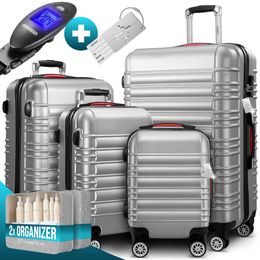 Monzana Hartschalenkoffer Set 4-tlg mit Zubeh&ouml;r Rollen 360o Silber ABS