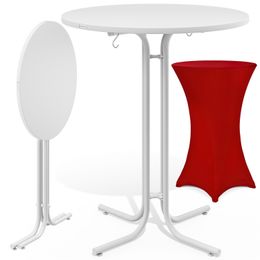 Casaria Stehtisch Wei&szlig; 110x70cm + Stehtischhusse Rot &Oslash;70cm
