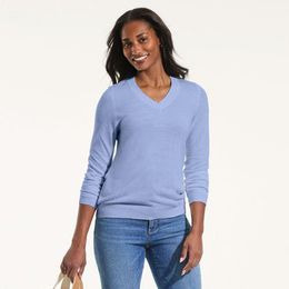 LANDS' END CashTouch Pullover mit V-Ausschnitt, Damen,  Blau, Polyacryl, by Lands' End