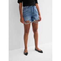 bonprix Jeans-Shorts High Waist Low Stretch, blau, mit Baumwolle