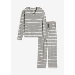 bonprix Weit geschnittener Loungewear Hausanzug aus weichem Material, grau, Viskose