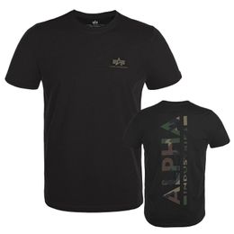 Alpha Industries Backprint T-Shirt schwarz/woodland, Gr&ouml;&szlig;e M
