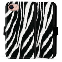 DeinDesign iPhone 16e Handy Klapph&uuml;lle Handyh&uuml;lle aus Kunst Leder schwarz Flip Case Fur Muster Zebra Sideflip mit Lasche