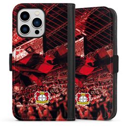 DeinDesign iPhone 13 Pro Handy Klapph&uuml;lle Handyh&uuml;lle aus Kunst Leder schwarz Flip Case Merchandise Official Licensed Product Bayer 04 Leverkusen Sideflip mit 