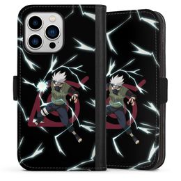 DeinDesign iPhone 13 Pro Handy Klapph&uuml;lle Handyh&uuml;lle aus Kunst Leder schwarz Flip Case Naruto Shippuden Official Licensed Product Kakashi Sideflip mit Lasche