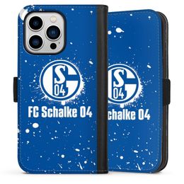 DeinDesign iPhone 13 Pro Handy Klapph&uuml;lle Handyh&uuml;lle aus Kunst Leder schwarz Flip Case S04 Fc Schalke 04 Logo Sideflip mit Lasche