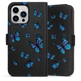 DeinDesign iPhone 13 Pro Handy Klapph&uuml;lle Handyh&uuml;lle aus Kunst Leder schwarz Flip Case Transparent Butterfly Muster Sideflip mit Lasche