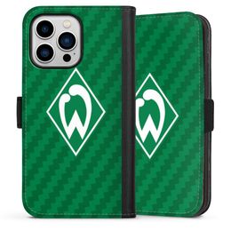 DeinDesign iPhone 13 Pro Handy Klapph&uuml;lle Handyh&uuml;lle aus Kunst Leder schwarz Flip Case Carbon Official Licensed Product Sv Werder Bremen Sideflip mit Lasche