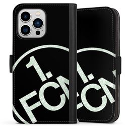 DeinDesign iPhone 13 Pro Handy Klapph&uuml;lle Handyh&uuml;lle aus Kunst Leder schwarz Flip Case Logo 1. Fcn 1. Fc N&uuml;rnberg Sideflip mit Lasche