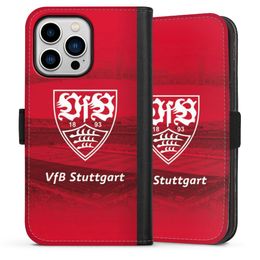 DeinDesign iPhone 13 Pro Handy Klapph&uuml;lle Handyh&uuml;lle aus Kunst Leder schwarz Flip Case Stadium Official Licensed Product Vfb Stuttgart Sideflip mit Lasche