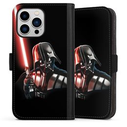 DeinDesign iPhone 13 Pro Handy Klapph&uuml;lle Handyh&uuml;lle aus Kunst Leder schwarz Flip Case Merchandise Darth Vader Star Wars Sideflip mit Lasche