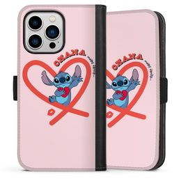 DeinDesign iPhone 13 Pro Handy Klapph&uuml;lle Handyh&uuml;lle aus Kunst Leder schwarz Flip Case Heart Lilo & Stitch Disney Sideflip mit Lasche