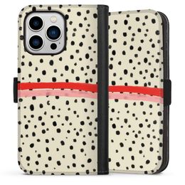 DeinDesign iPhone 13 Pro Handy Klapph&uuml;lle Handyh&uuml;lle aus Kunst Leder schwarz Flip Case Stripes Points Kunst Sideflip mit Lasche