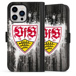 DeinDesign iPhone 13 Pro Handy Klapph&uuml;lle Handyh&uuml;lle aus Kunst Leder schwarz Flip Case Official Licensed Product Vfb Stuttgart Bundesliga Sideflip mit Lasche