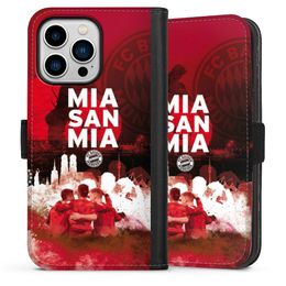 DeinDesign iPhone 13 Pro Handy Klapph&uuml;lle Handyh&uuml;lle aus Kunst Leder schwarz Flip Case Mia San Mia Fcb Fc Bayern M&uuml;nchen Sideflip mit Lasche