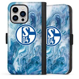 DeinDesign iPhone 13 Pro Handy Klapph&uuml;lle Handyh&uuml;lle aus Kunst Leder schwarz Flip Case Logo Fc Schalke 04 Merchandise Sideflip mit Lasche