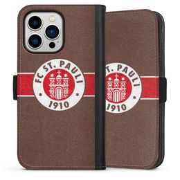 DeinDesign iPhone 13 Pro Handy Klapph&uuml;lle Handyh&uuml;lle aus Kunst Leder schwarz Flip Case Fc St. Pauli Logo Official Licensed Product Sideflip mit Lasche