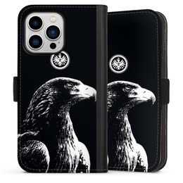 DeinDesign iPhone 13 Pro Handy Klapph&uuml;lle Handyh&uuml;lle aus Kunst Leder schwarz Flip Case Attila Official Licensed Product Eintracht Frankfurt Sideflip mit Lasche