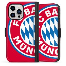 DeinDesign iPhone 13 Pro Handy Klapph&uuml;lle Handyh&uuml;lle aus Kunst Leder schwarz Flip Case Official Licensed Product Fcb Fc Bayern M&uuml;nchen Sideflip mit Lasche
