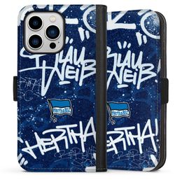 DeinDesign iPhone 13 Pro Handy Klapph&uuml;lle Handyh&uuml;lle aus Kunst Leder schwarz Flip Case Official Licensed Product Hertha Bsc Graffiti Sideflip mit Lasche