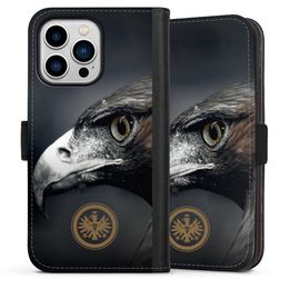 DeinDesign iPhone 13 Pro Handy Klapph&uuml;lle Handyh&uuml;lle aus Kunst Leder schwarz Flip Case Eintracht Frankfurt Eagle Official Licensed Product Sideflip mit Lasche