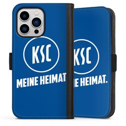 DeinDesign iPhone 13 Pro Handy Klapph&uuml;lle Handyh&uuml;lle aus Kunst Leder schwarz Flip Case Karlsruher Sc Statement Ksc Sideflip mit Lasche
