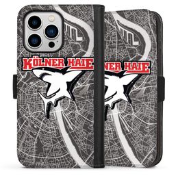 DeinDesign iPhone 13 Pro Handy Klapph&uuml;lle Handyh&uuml;lle aus Kunst Leder schwarz Flip Case K&ouml;lner Haie Ice Hockey Official Licensed Product Sideflip mit Lasche