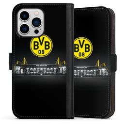DeinDesign iPhone 13 Pro Handy Klapph&uuml;lle Handyh&uuml;lle aus Kunst Leder schwarz Flip Case Borussia Dortmund Stadium Bvb Sideflip mit Lasche