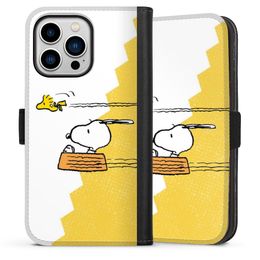 DeinDesign iPhone 13 Pro Handy Klapph&uuml;lle Handyh&uuml;lle aus Kunst Leder schwarz Flip Case Snoopy Peanuts Children Sideflip mit Lasche