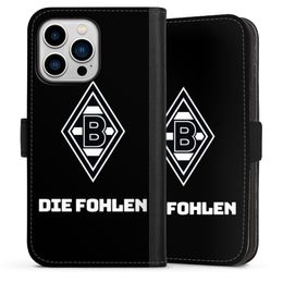 DeinDesign iPhone 13 Pro Handy Klapph&uuml;lle Handyh&uuml;lle aus Kunst Leder schwarz Flip Case Die Fohlen Gladbach Borussia M&ouml;nchengladbach Sideflip mit Lasche