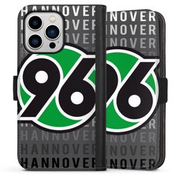 DeinDesign iPhone 13 Pro Handy Klapph&uuml;lle Handyh&uuml;lle aus Kunst Leder schwarz Flip Case H96 Hannover 96 Official Licensed Product Sideflip mit Lasche