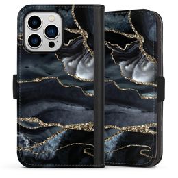 DeinDesign iPhone 13 Pro Handy Klapph&uuml;lle Handyh&uuml;lle aus Kunst Leder schwarz Flip Case Marble Trends Glitzer Sideflip mit Lasche