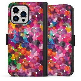 DeinDesign iPhone 13 Pro Handy Klapph&uuml;lle Handyh&uuml;lle aus Kunst Leder schwarz Flip Case Water Colour Colourful Points Sideflip mit Lasche