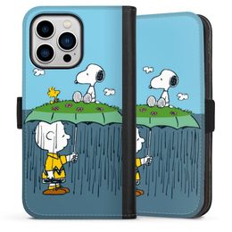 DeinDesign iPhone 13 Pro Handy Klapph&uuml;lle Handyh&uuml;lle aus Kunst Leder schwarz Flip Case Peanuts Children Snoopy Sideflip mit Lasche