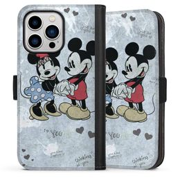 DeinDesign iPhone 13 Pro Handy Klapph&uuml;lle Handyh&uuml;lle aus Kunst Leder schwarz Flip Case Vintage Disney Sideflip mit Lasche