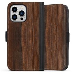 DeinDesign iPhone 13 Pro Handy Klapph&uuml;lle Handyh&uuml;lle aus Kunst Leder schwarz Flip Case Wood Nut Tree Wooden Look Sideflip mit Lasche