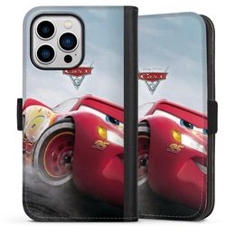 DeinDesign iPhone 13 Pro Handy Klapph&uuml;lle Handyh&uuml;lle aus Kunst Leder schwarz Flip Case Lightning Mcqueen 95 Official Licensed Product Cars Sideflip mit Lasche