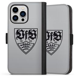 DeinDesign iPhone 13 Pro Handy Klapph&uuml;lle Handyh&uuml;lle aus Kunst Leder schwarz Flip Case Logo Official Licensed Product Vfb Stuttgart Sideflip mit Lasche