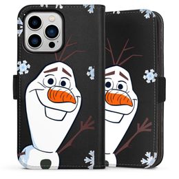 DeinDesign iPhone 13 Pro Handy Klapph&uuml;lle Handyh&uuml;lle aus Kunst Leder schwarz Flip Case Disney Frozen 2 Frozen Olaf Sideflip mit Lasche