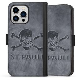 DeinDesign iPhone 13 Pro Handy Klapph&uuml;lle Handyh&uuml;lle aus Kunst Leder schwarz Flip Case Logo Fc St. Pauli Concrete Sideflip mit Lasche
