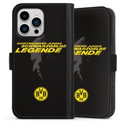 DeinDesign iPhone 13 Pro Handy Klapph&uuml;lle Handyh&uuml;lle aus Kunst Leder schwarz Flip Case Borussia Dortmund Bvb Marco Reus Sideflip mit Lasche