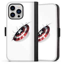 DeinDesign iPhone 13 Pro Handy Klapph&uuml;lle Handyh&uuml;lle aus Kunst Leder schwarz Flip Case Captain America Official Licensed Product Marvel Sideflip mit Lasche