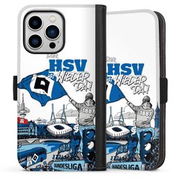 DeinDesign iPhone 13 Pro Handy Klapph&uuml;lle Handyh&uuml;lle aus Kunst Leder schwarz Flip Case Ascent Hamburger Sv Official Licensed Product Sideflip mit Lasche